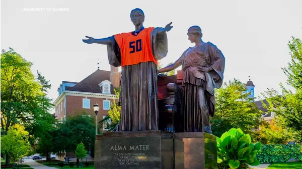 University of Illinois Alma Mater statue dons Dick Butkus jersey - ABC7 ...