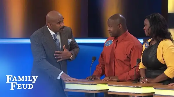 J.E. has a hairy moment with Steve! | Family Feud - Family Feud | Xumo Play